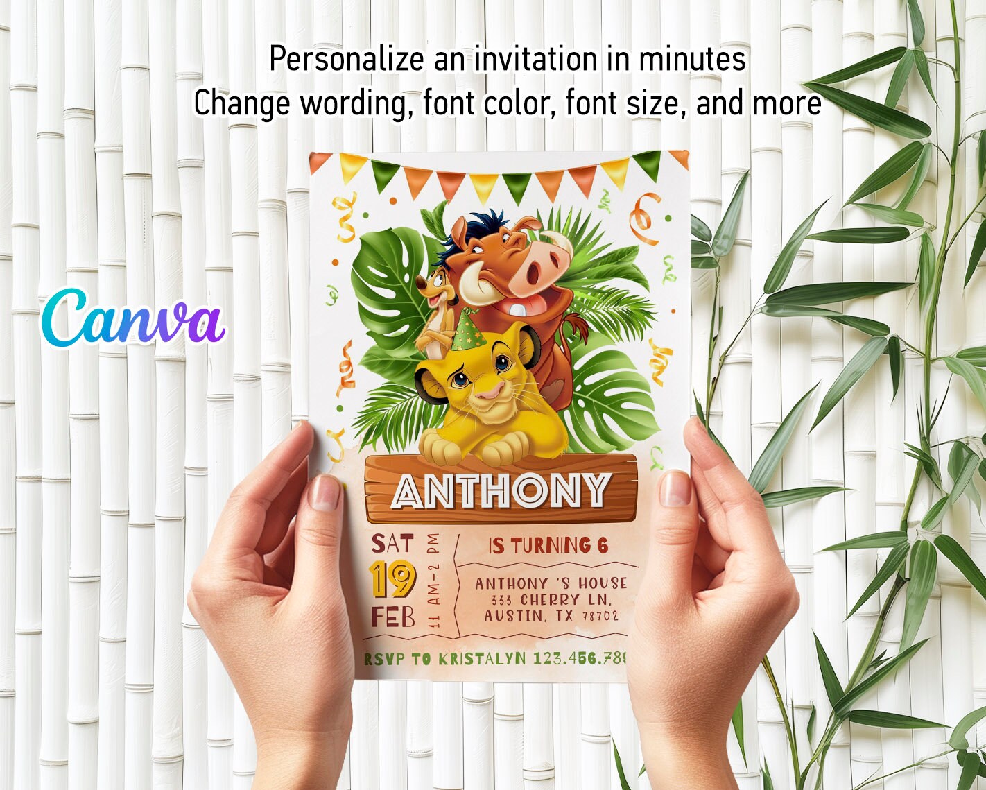 Lion King Printable Birthday Invitation, Simba Birthday Invite, Safari ...