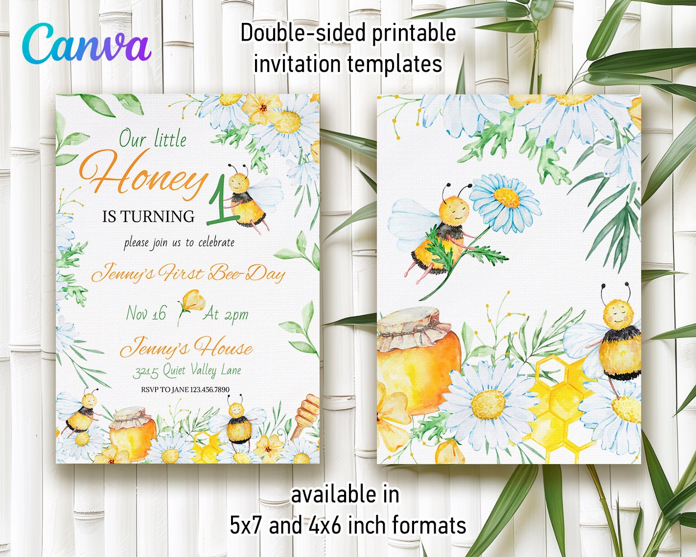Printable First Bee Day Birthday Invitation, 1st Bee-day Party Invite ...
