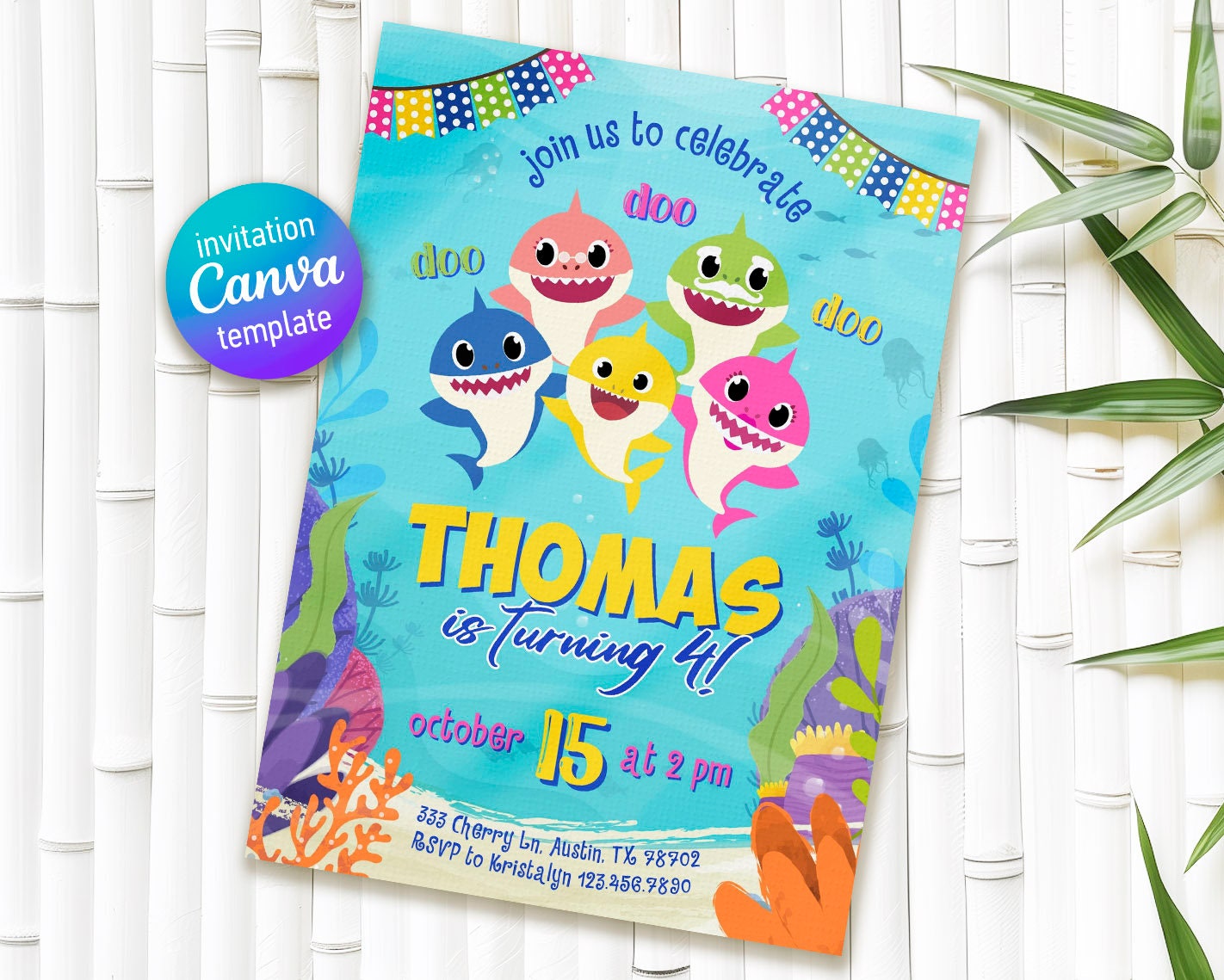 Editable Printable Baby Shark Birthday Invitation, Boy Girl Birthday ...