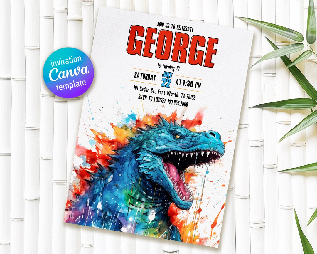 Godzilla X Kong Birthday Invitation, Printable Editable Invite, King ...