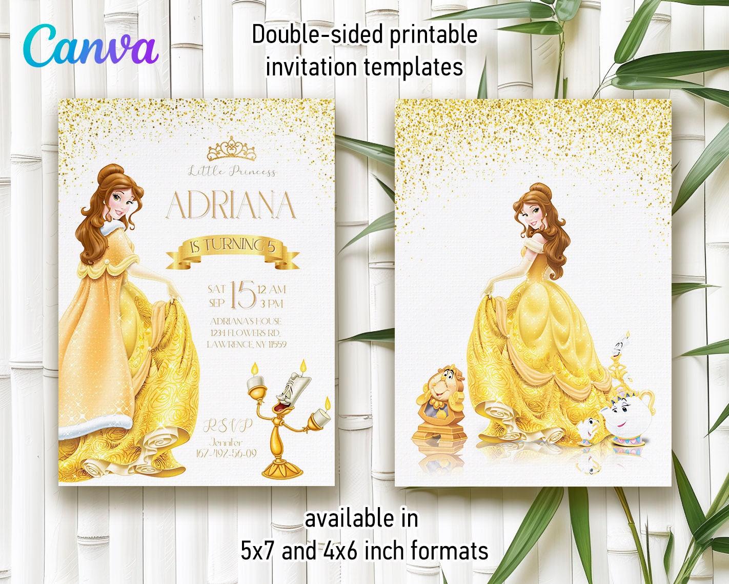 Princess Belle Birthday Invitation, Girl Editable Invite Template ...