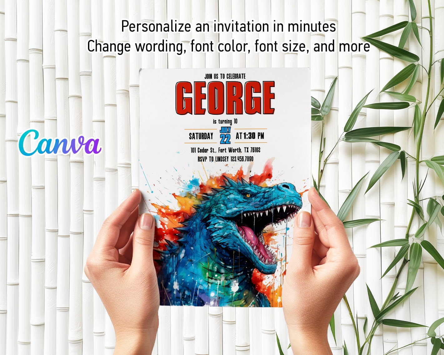 Godzilla X Kong Birthday Invitation, Printable Editable Invite, King ...
