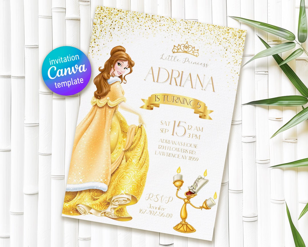 Princess Belle Birthday Invitation, Girl Editable Invite Template ...