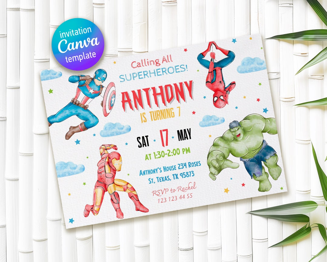 Printable Boy Birthday Invite, Super Hero Editable Party Invitation ...