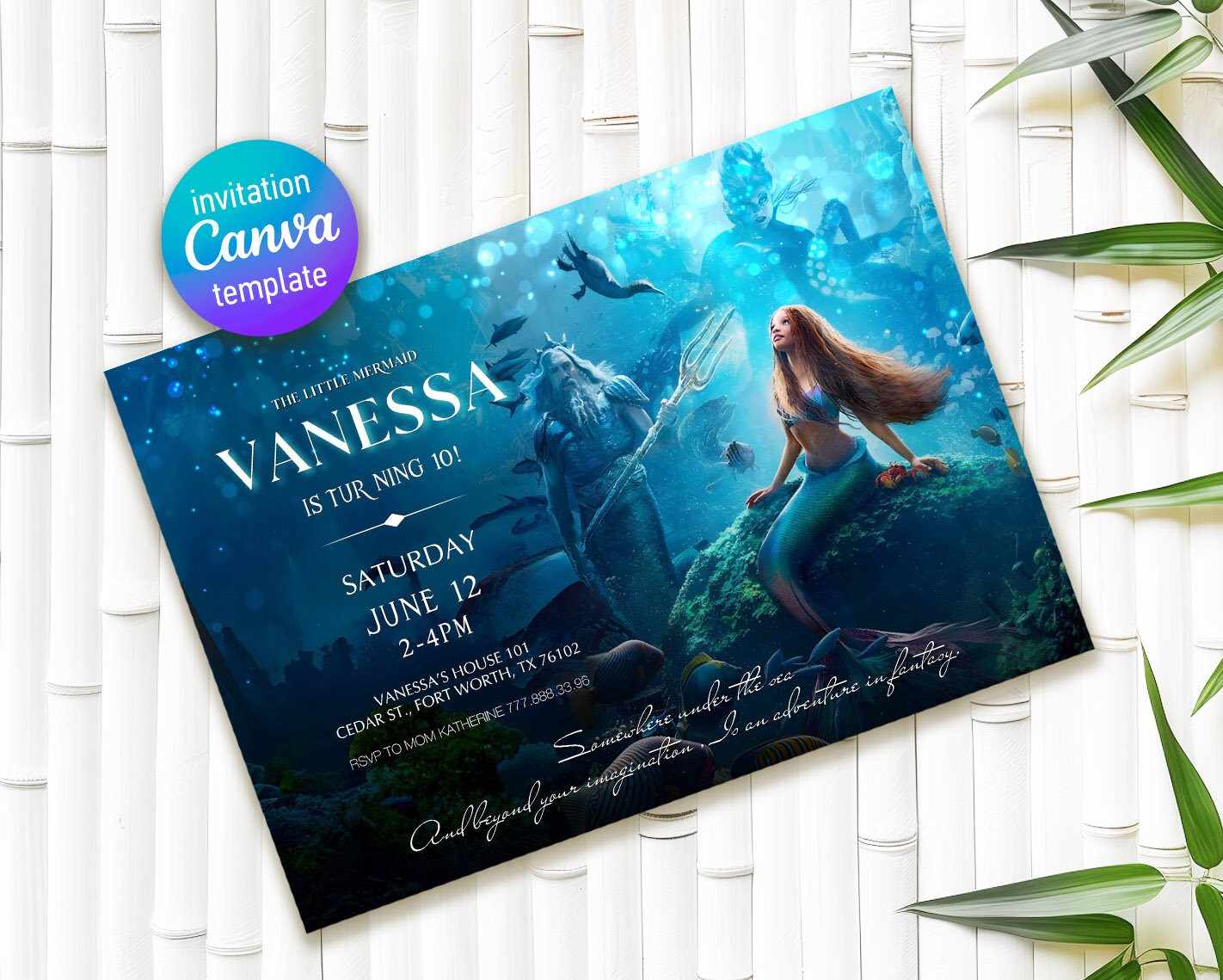 The Little Mermaid Printable Invitation, Editable Invitation, Mermaid ...