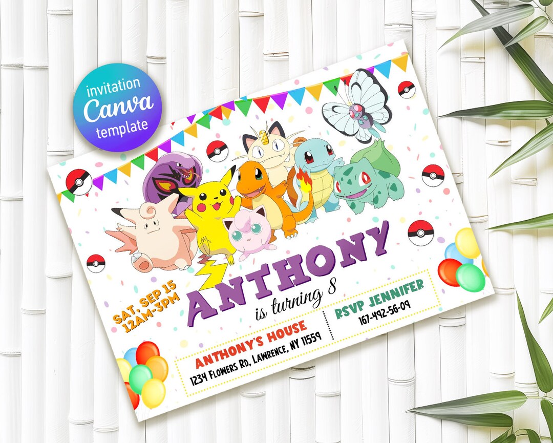 Pokemone Birthday Invite, Printable Birthday Invitation, Pikachu Invite ...
