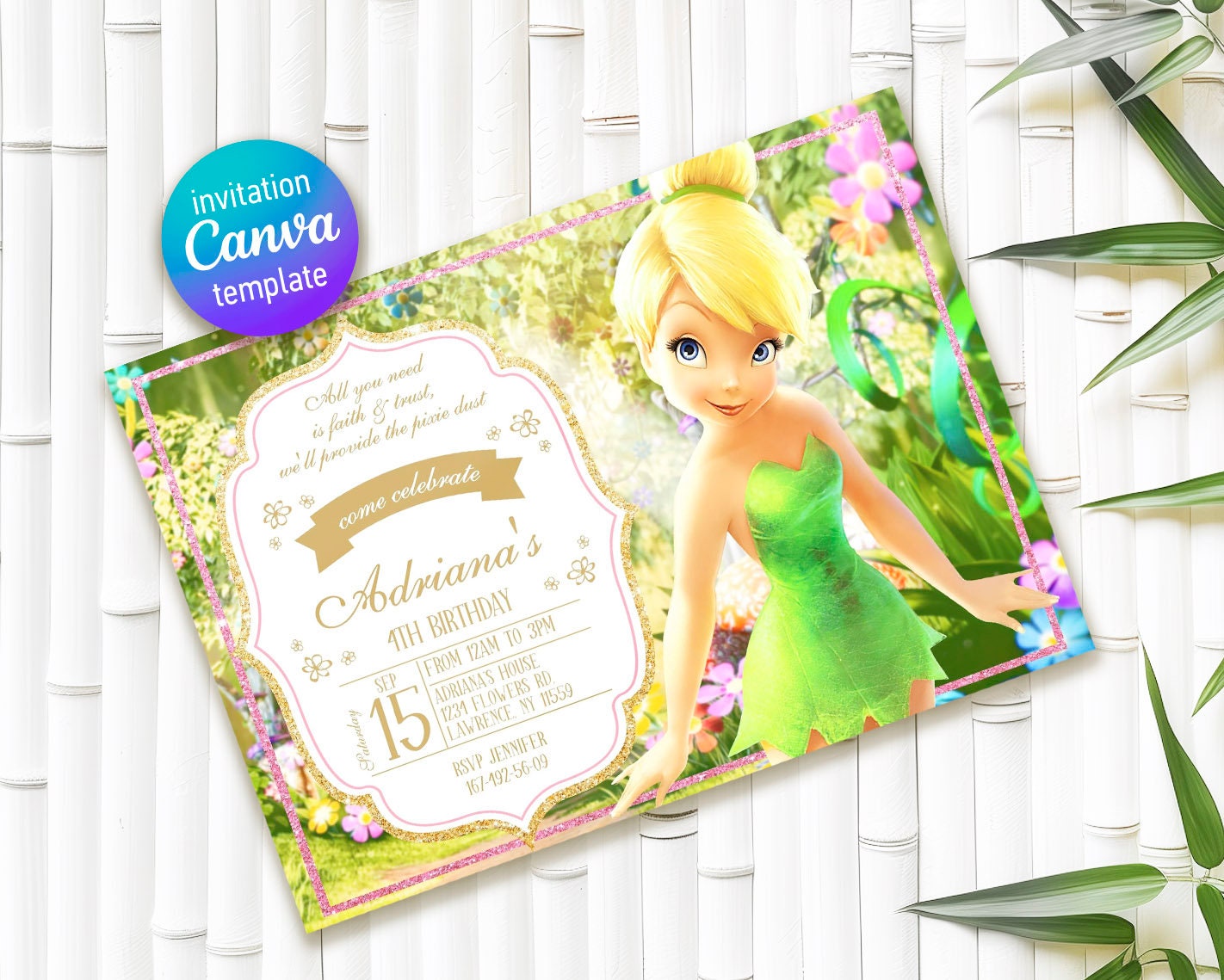Printable Fairy Tinkerbell Fairy Birthday Invitation, Tinker Bell ...