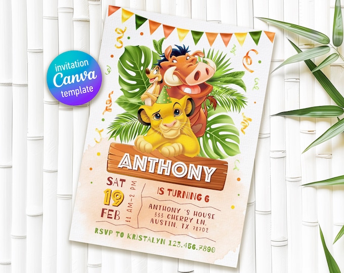 Lion King Printable Birthday Invitation, Simba Birthday Invite, Safari ...