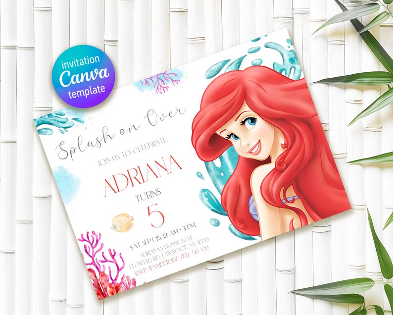 Princess Ariel Birthday Invitation, Girl Editable Invite Template ...