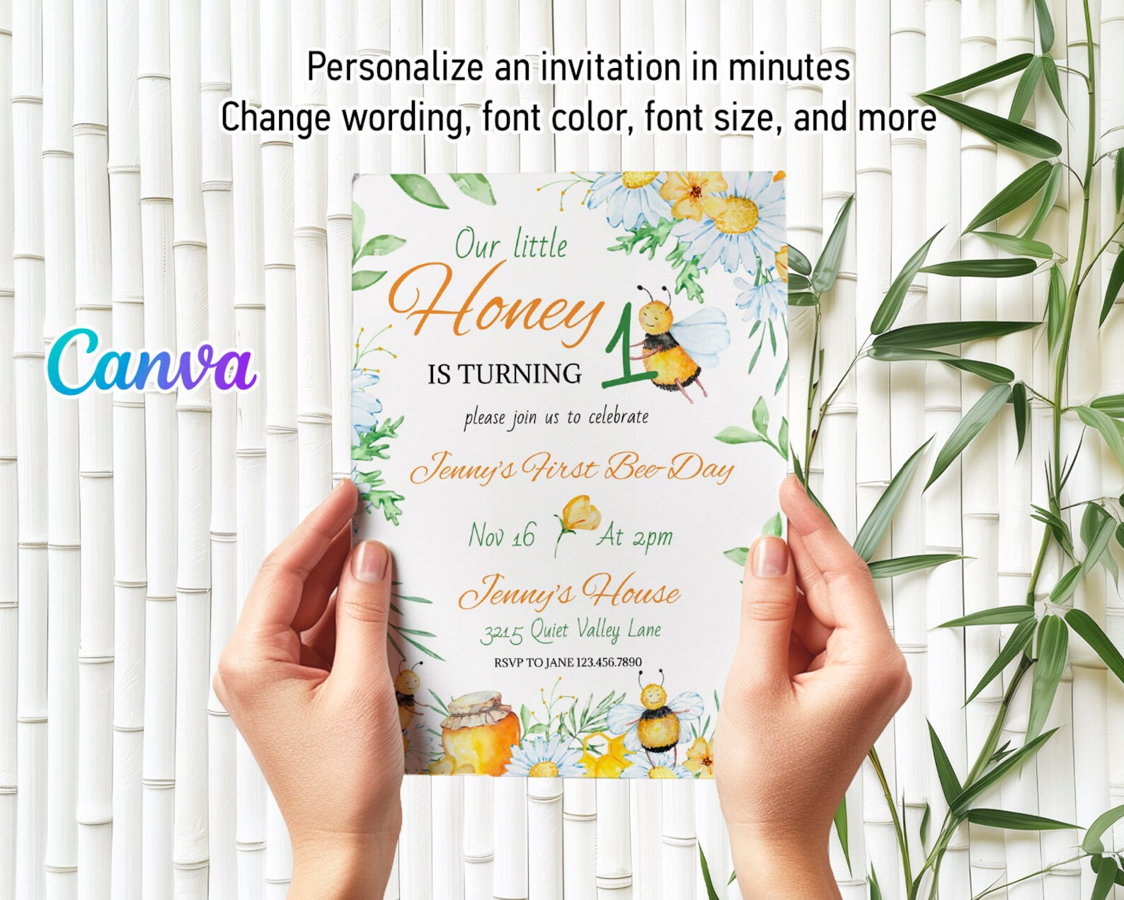 Printable First Bee Day Birthday Invitation, 1st Bee-day Party Invite ...