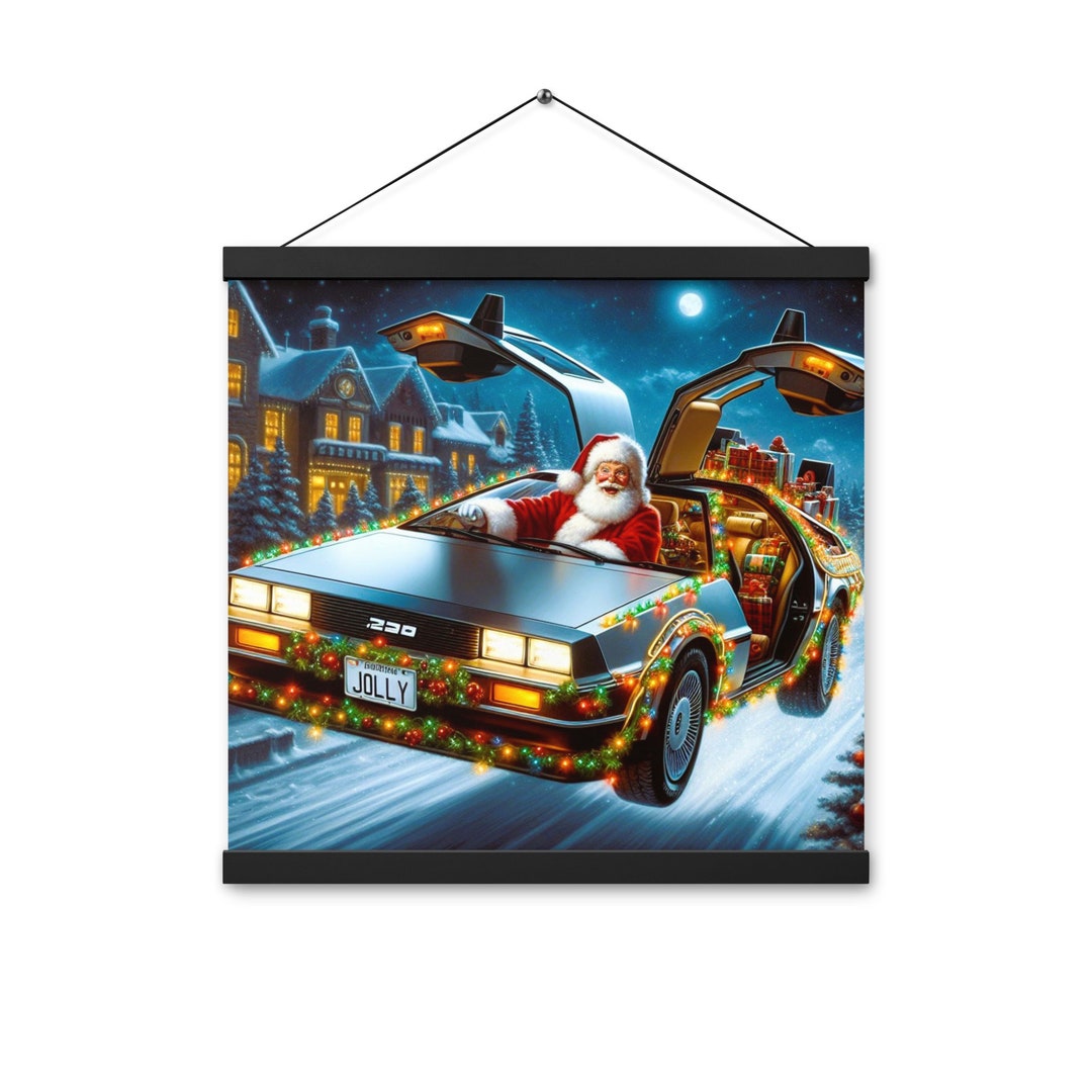 Santa Delorean Christmas Poster With Hangers - Etsy