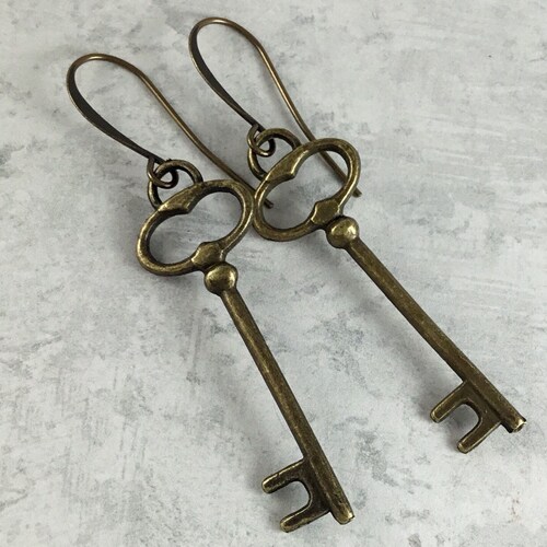 Tiny Skeleton Key Dark Academia Necklace With Antiqued Brass - Etsy