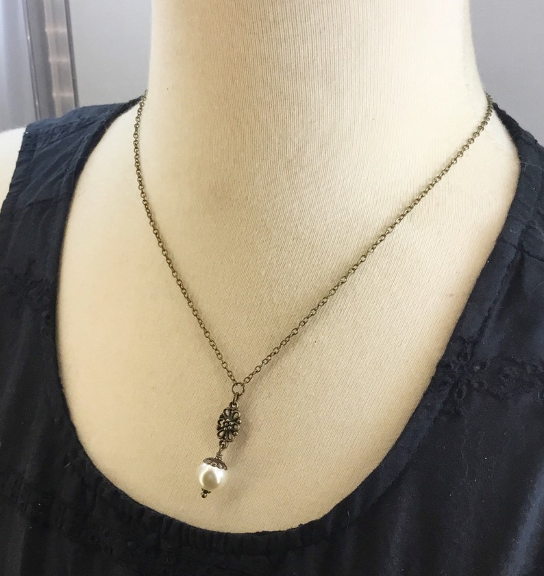Ivory Pearl Coquette Aesthetic Necklace With Antiqued Brass - Etsy