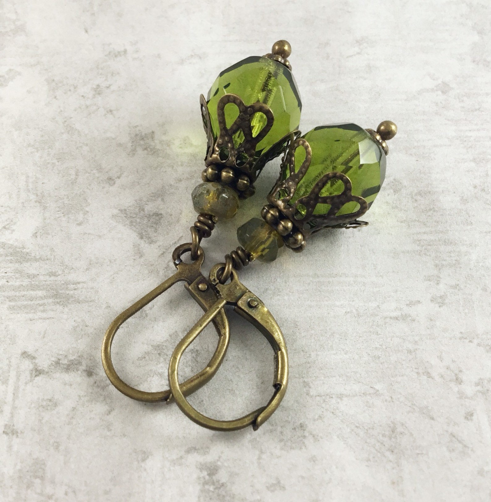 Olive Green Dark Academia Earrings With Antiqued Brass - Etsy