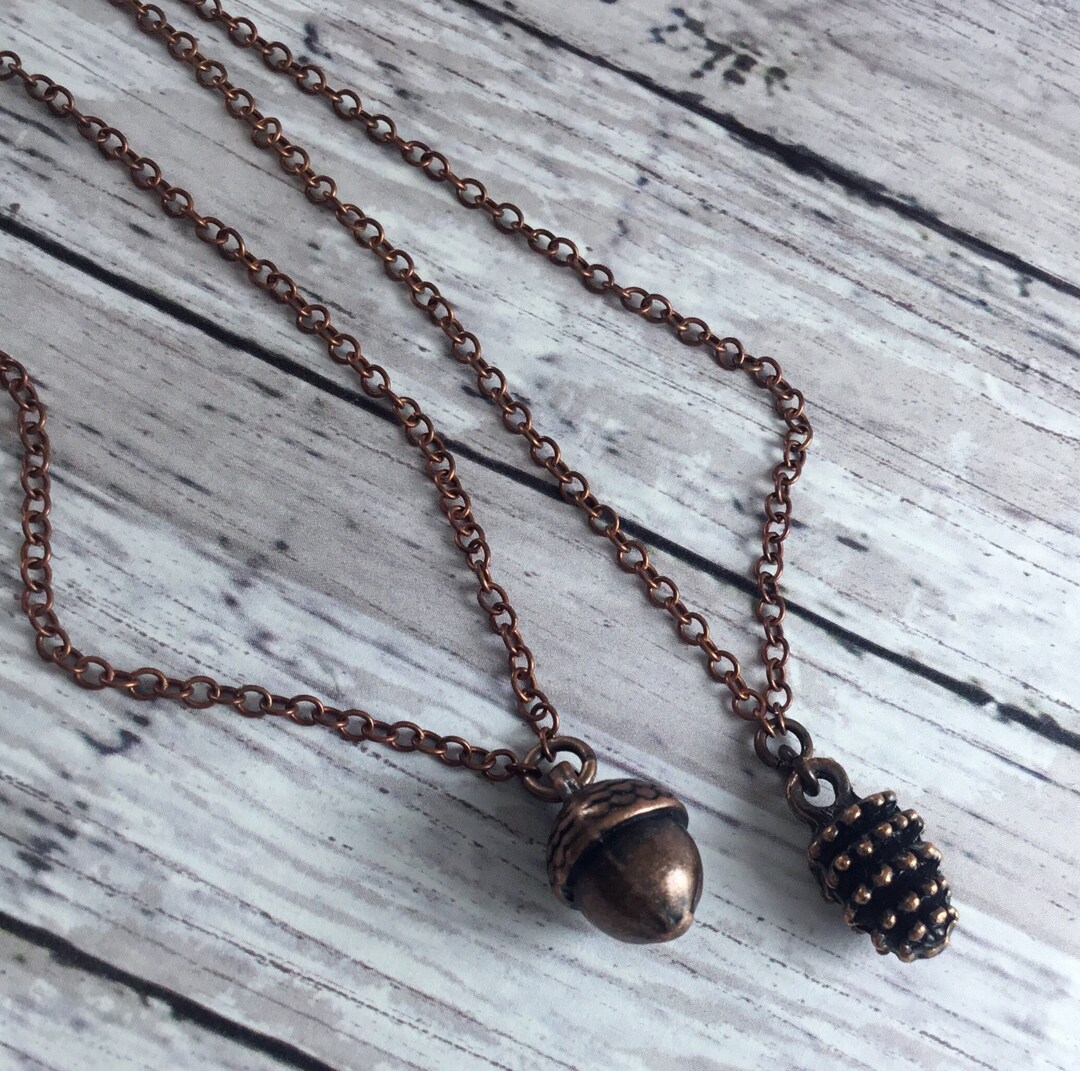 Tiny Acorn and Pinecone Cottagecore Necklace Set With Antiqued Copper ...