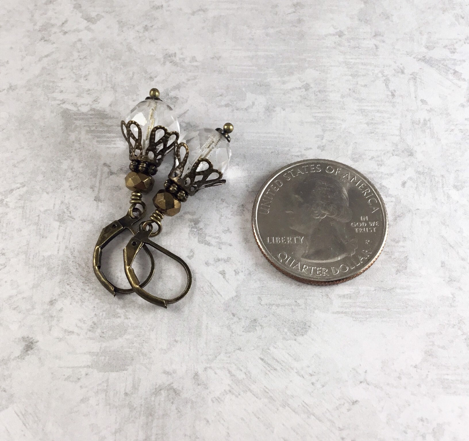 Crystal Clear Dark Academia Earrings with Antiqued Brass | Etsy