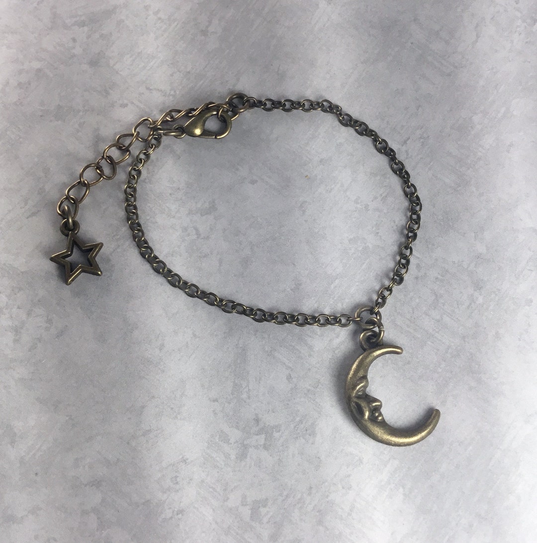 Crescent Moon Whimsigoth Bracelet With Antiqued Brass - Etsy