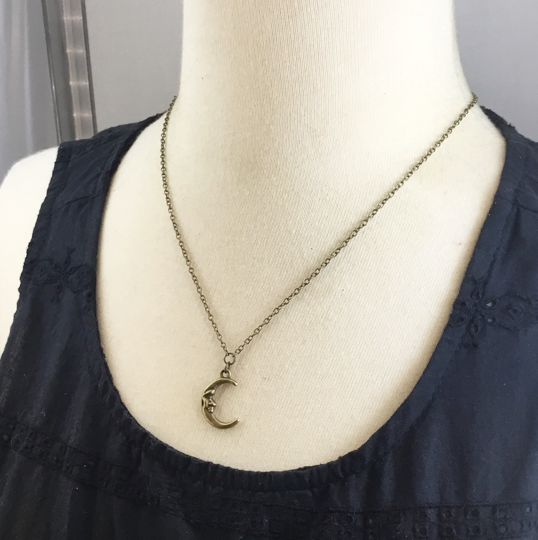 Crescent Moon Whimsigoth Necklace With Antiqued Brass - Etsy