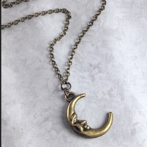Ruby Red and Crescent Moon Whimsigoth Necklace Set With Antiqued Brass ...
