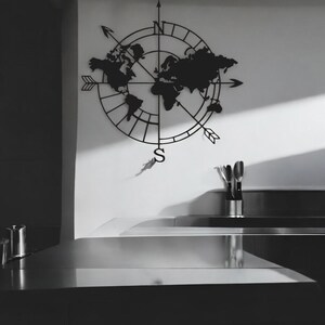 Continents Decor, World Map Compass, Geometric World Map, Wall Hanging ...