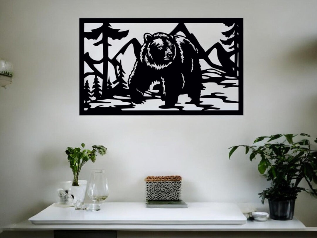 Bear Wall Art, Bear and Forest, Mountain and Bear Decor, Home Decor ...
