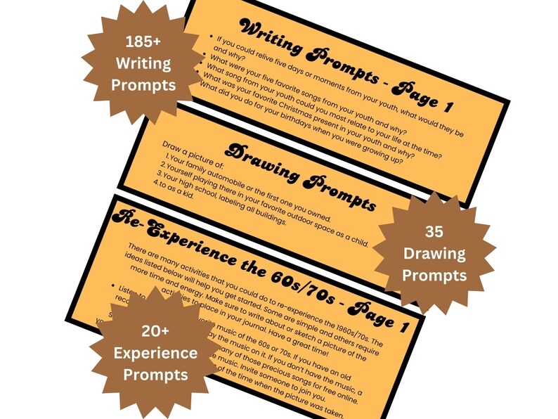 1960s 70s Memory Journal, Printable Writing Prompts (digital Download ...
