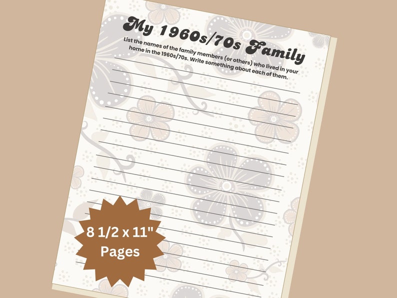 1960s 70s Memory Journal, Printable Writing Prompts (digital Download ...