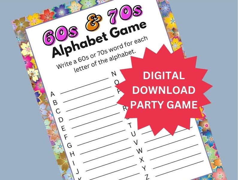 1960s 70s Alphabet Party Game (digital Download) - Etsy