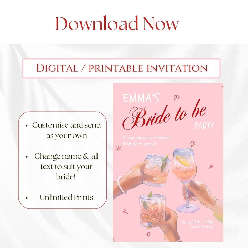 Editable, Fun Style Bachelorette / Hen Do / Bridal Party Invitation ...