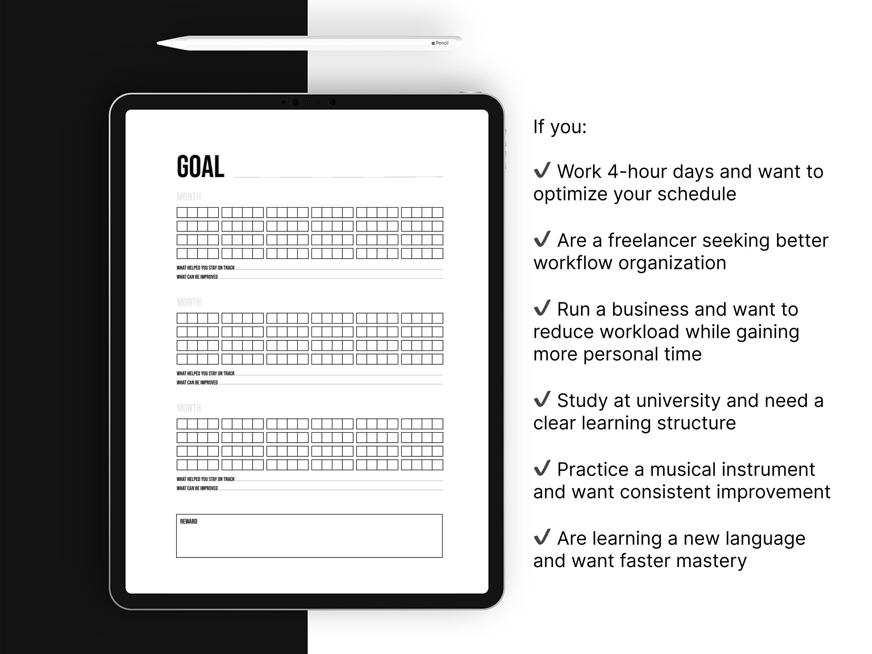 Printable Productivity Tracker | 4h a Day to Achieve Your Goal ...