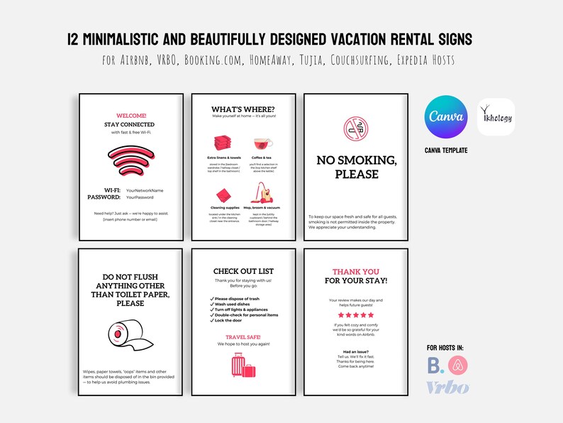 12 Editable Bundle Posters for Hosts Airbnb | Welcome Sign Canva ...