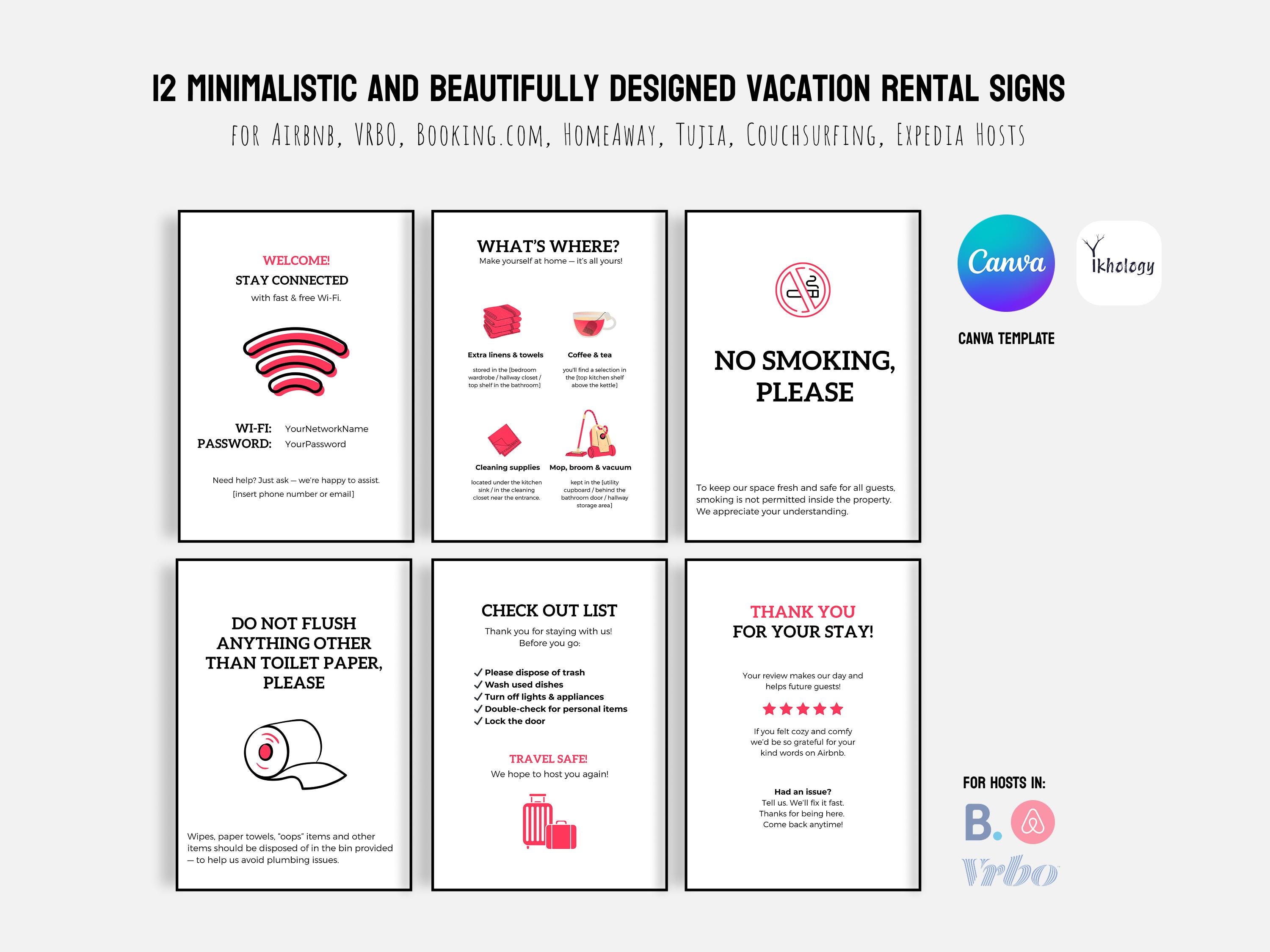 12 Editable Bundle Posters for Hosts Airbnb | Welcome Sign Canva ...