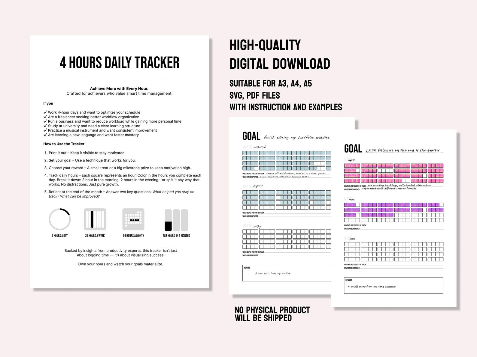 Printable Productivity Tracker | 4h a Day to Achieve Your Goal ...