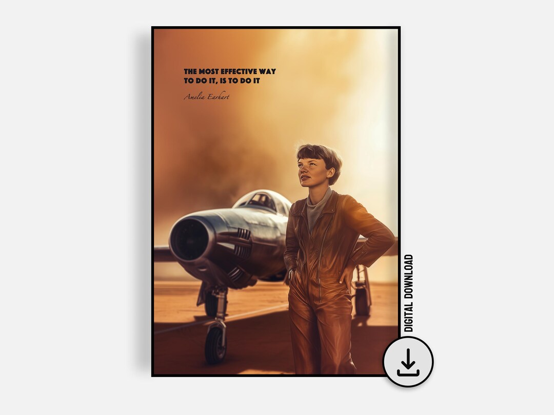Amelia Earhart Digital Poster - Inspirational Quote Wall Art - Beige ...