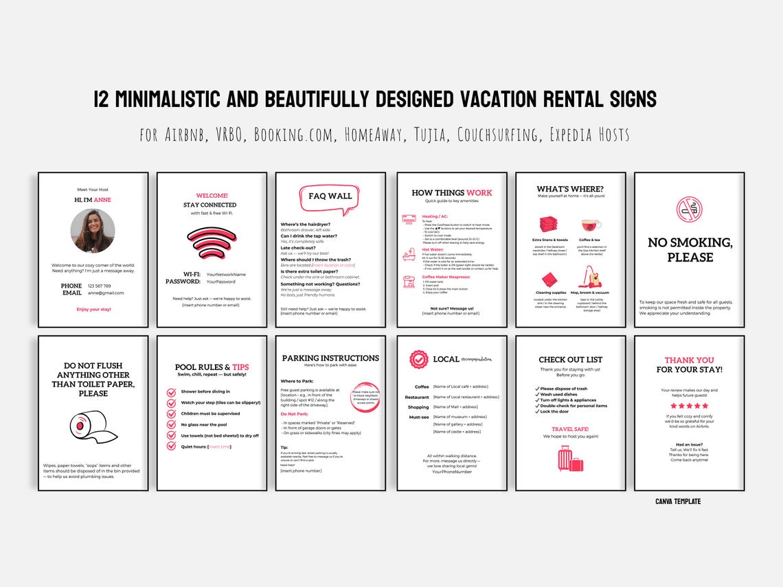 12 Editable Bundle Posters for Hosts Airbnb | Welcome Sign Canva ...