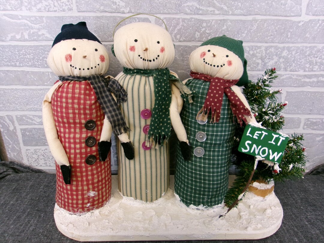 1990s Handmade Primitive Stuffed Snowmen Trio Statue Christmas Decor - Etsy