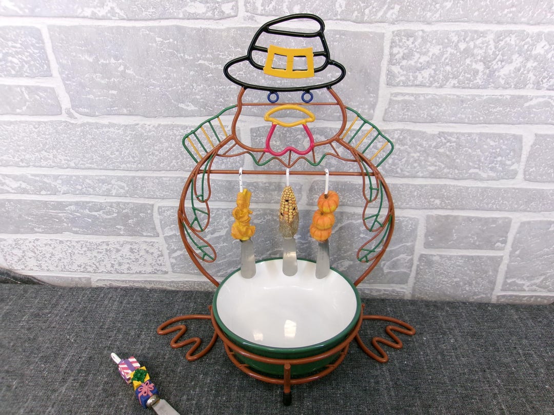 1990s Thanksgiving Metal Turkey Stand With Dish and Spreaders - Etsy