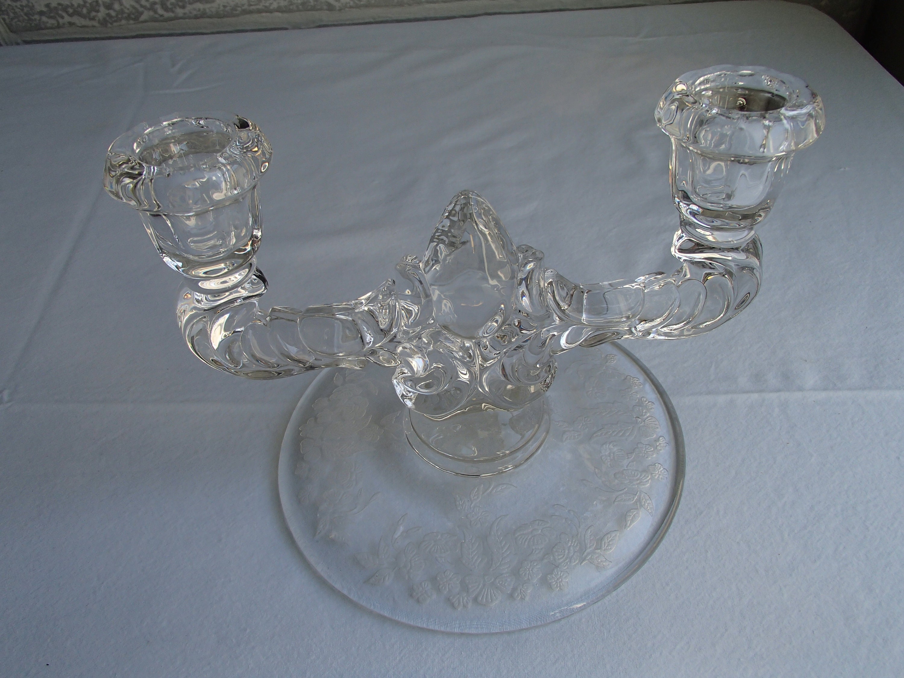 Vintage Clear Glass Double Candlestick Holder - Etsy