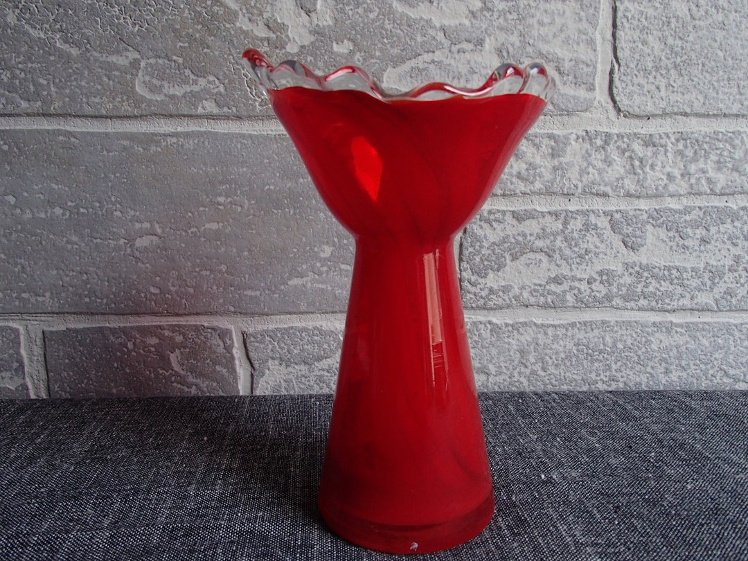 Vintage Lefton Blown Red and Clear Art Glass Vase - Etsy