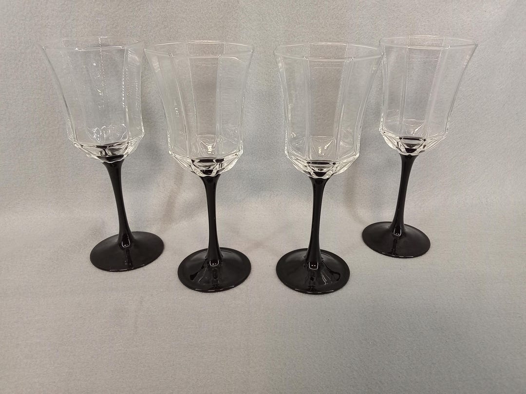 VTG Set of 4 French Luminary Wine Glasses Octagonal Black Stemmmed - Etsy