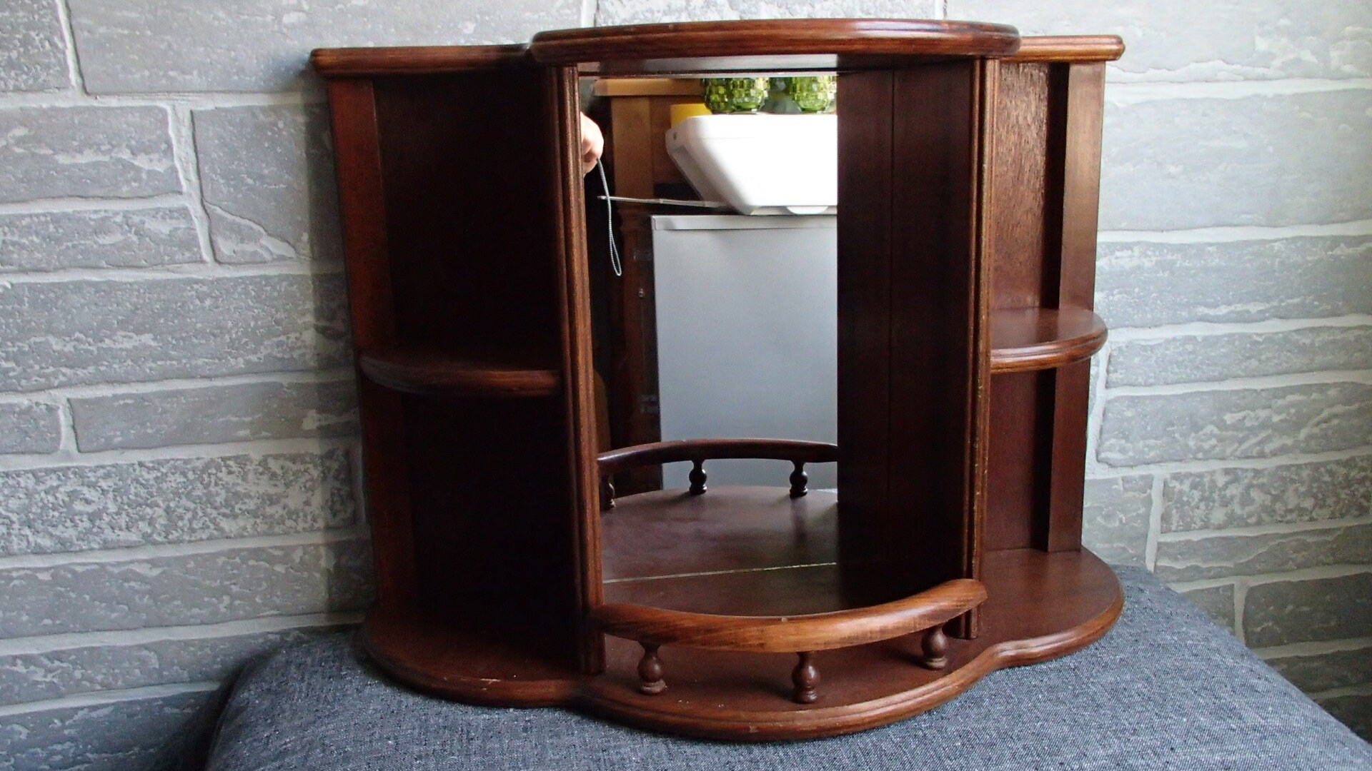 Vintage Cherry Wood Curio Shelf With Mirror Wall Hanging - Etsy