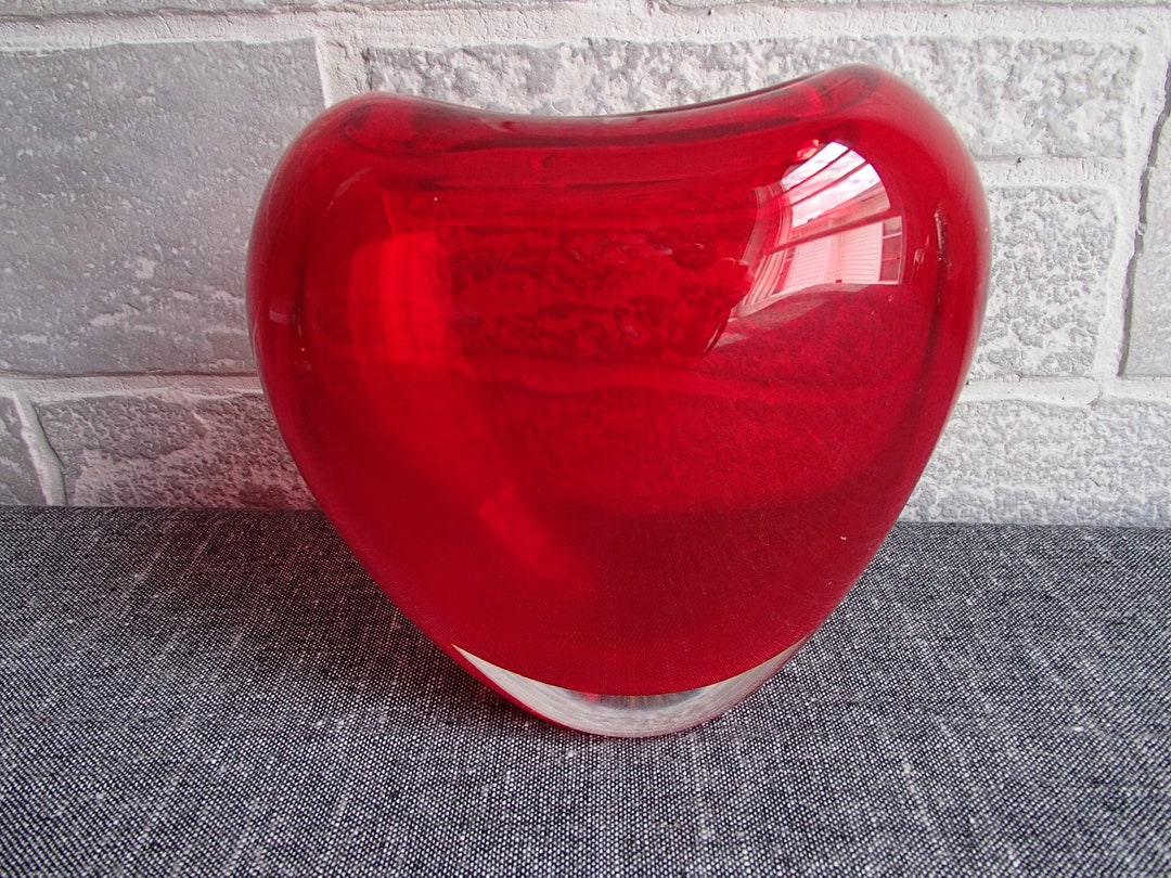 Vintage Red Heart Shape Art Glass Murano Style Vase - Etsy