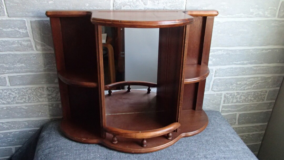 Vintage Cherry Wood Curio Shelf With Mirror Wall Hanging - Etsy