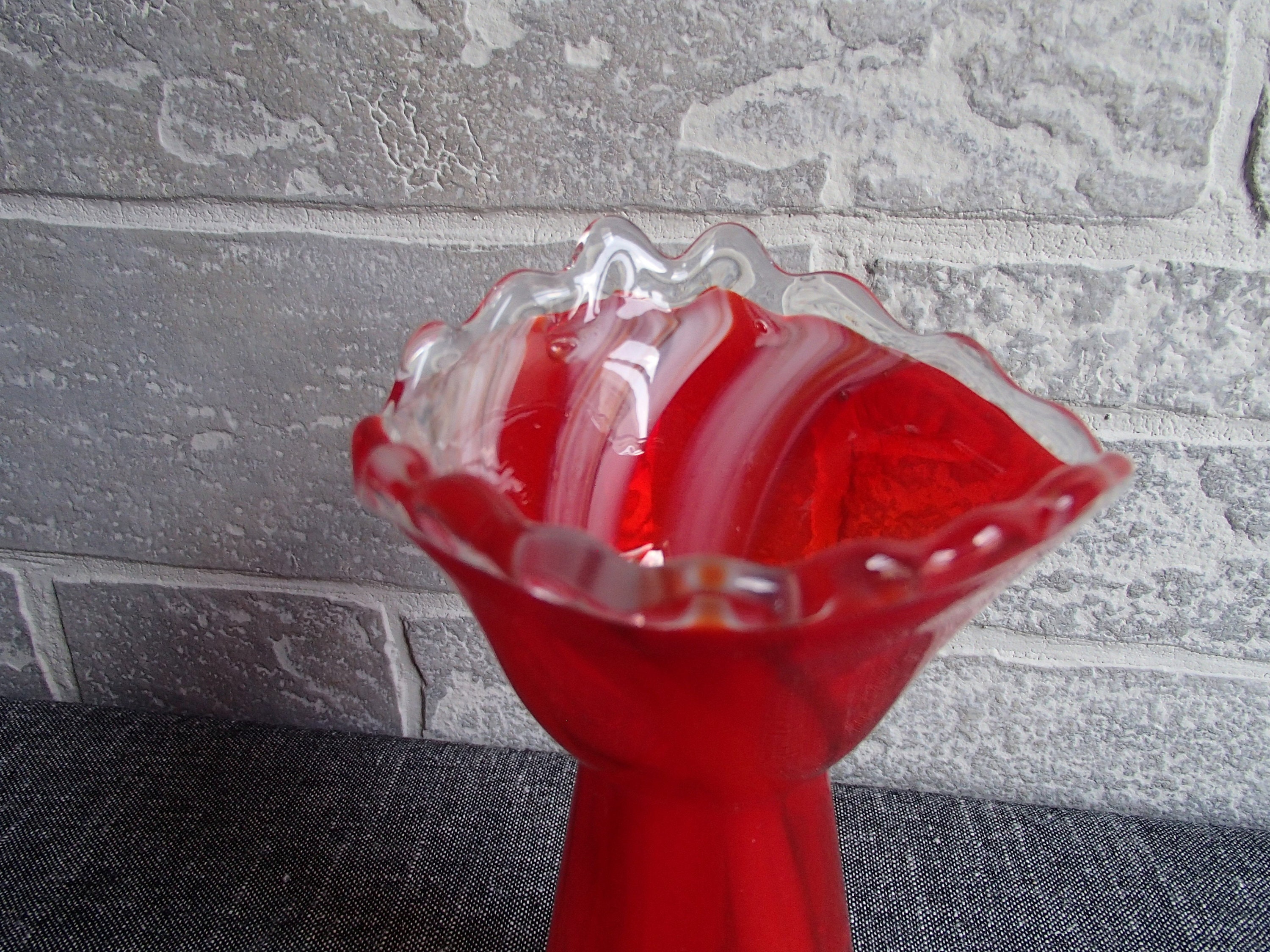 Vintage Lefton Blown Red and Clear Art Glass Vase - Etsy