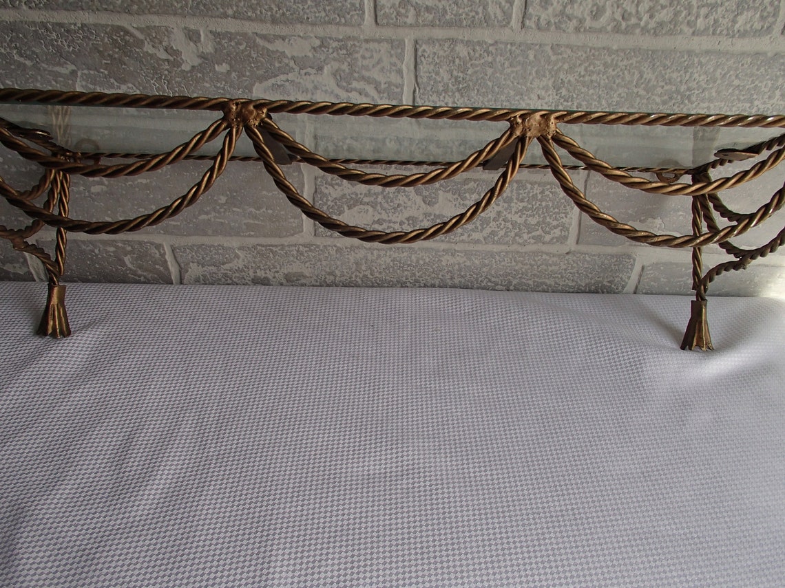 1980s Set Home Interiors Twisted Gold Metal Braid Rope Shelf With Glass ...