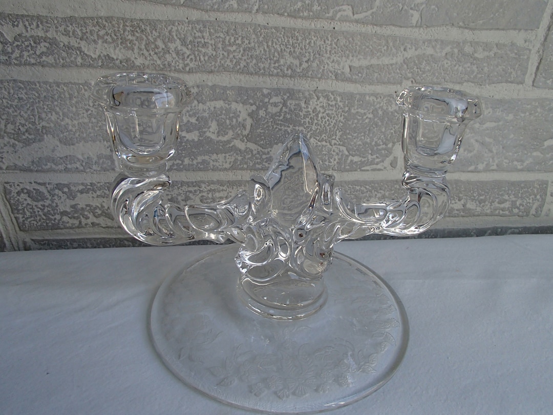 Vintage Clear Glass Double Candlestick Holder - Etsy