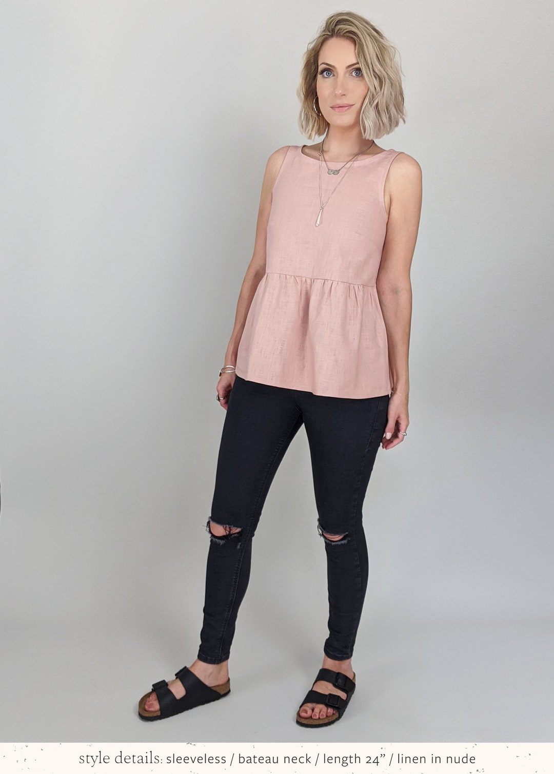 Sleeveless Linen Smock Top Customisable Peplum Top Cotton Tencel Double ...