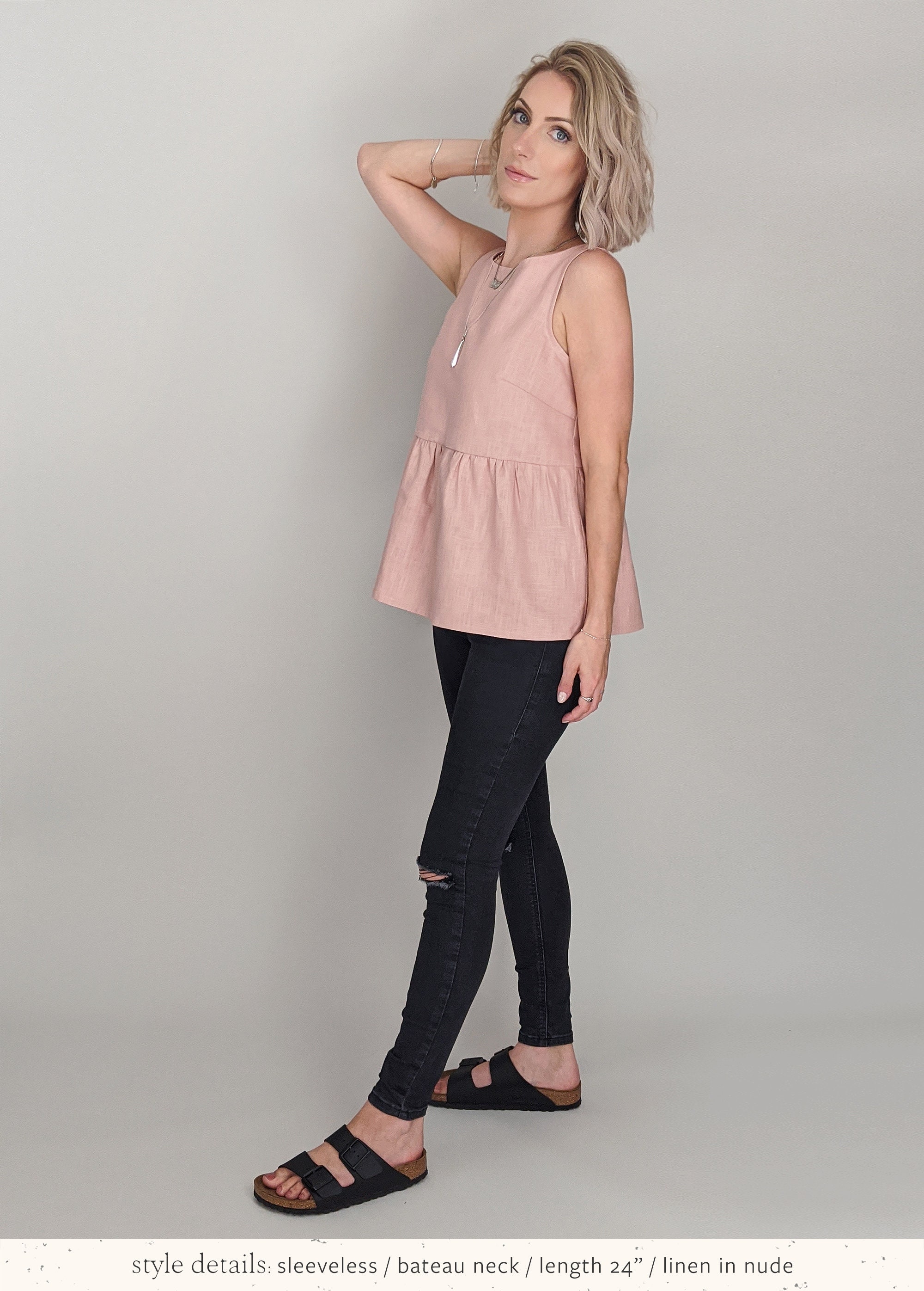 Sleeveless Linen Smock Top Customisable Peplum Top Cotton Tencel Double ...