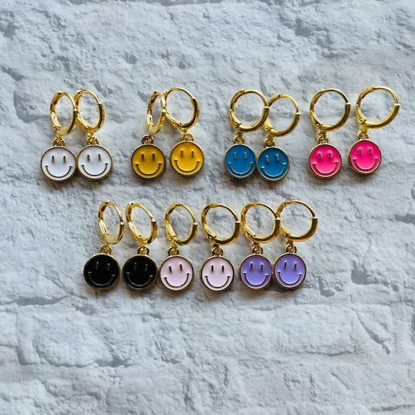 Smiley Face Huggie Hoop Earrings - Etsy
