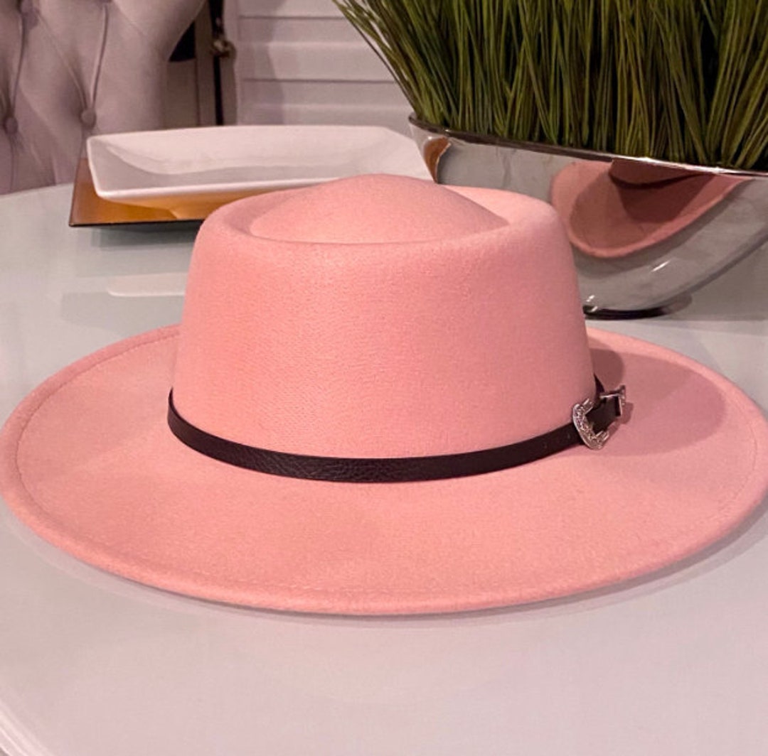 Classy Pink Fedora Hat With Sylish Brown Leather Band - Etsy